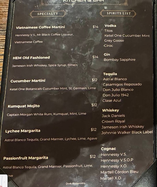 Hèm Kitchen & Bar Menu | Authentic Vietnamese Street Food in Houston, TX